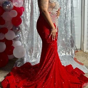 Dresses | Elegant Red And Silver Evening Gown | Poshmark